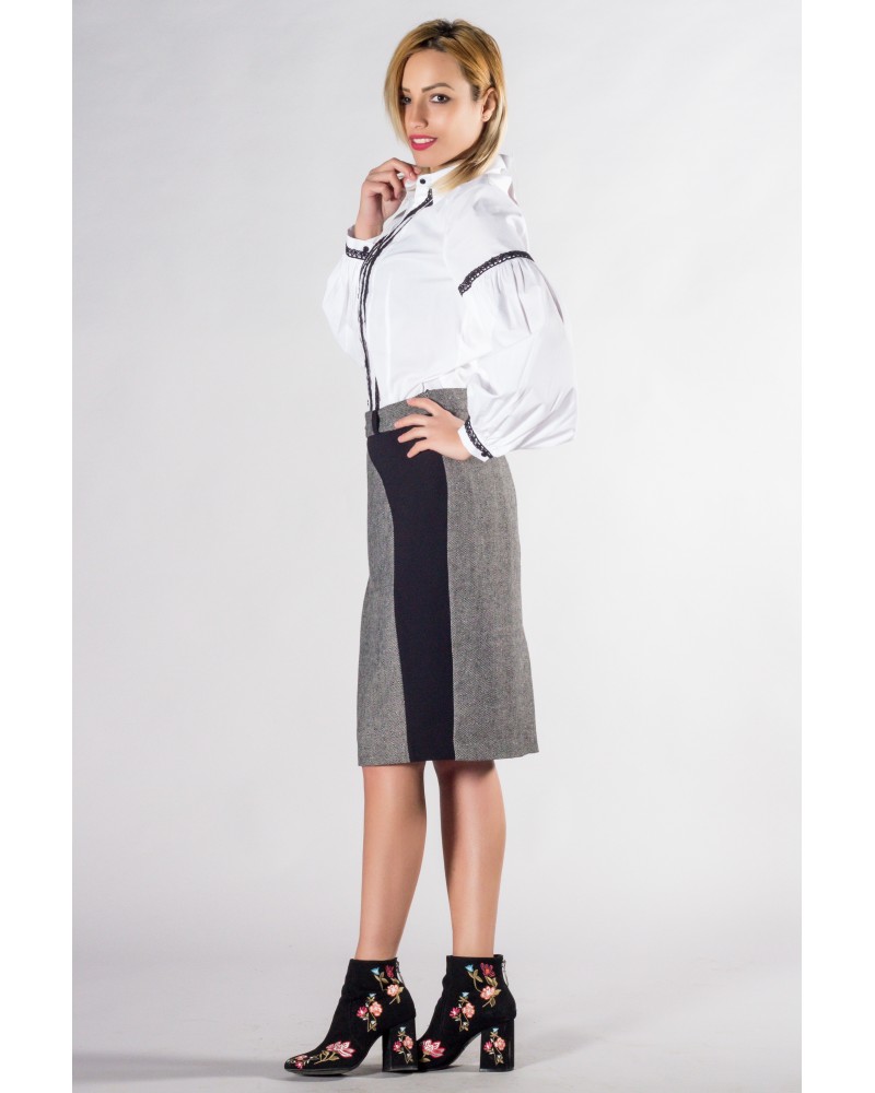 FUSTA ELEGANTA DIN STOFA CU DETALII NEGRE