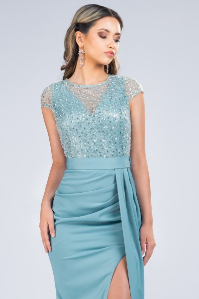 ROCHIE LUNGA DE SEARA BLEU CU SAL ELEGANT