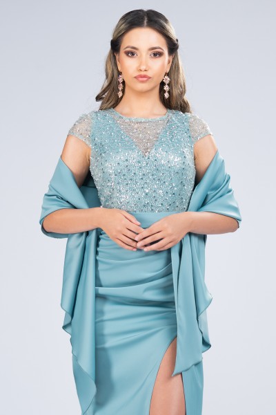 ROCHIE LUNGA DE SEARA BLEU CU SAL ELEGANT
