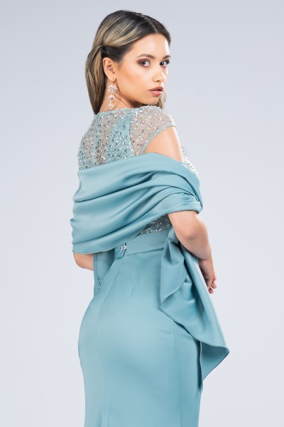 ROCHIE LUNGA DE SEARA BLEU CU SAL ELEGANT